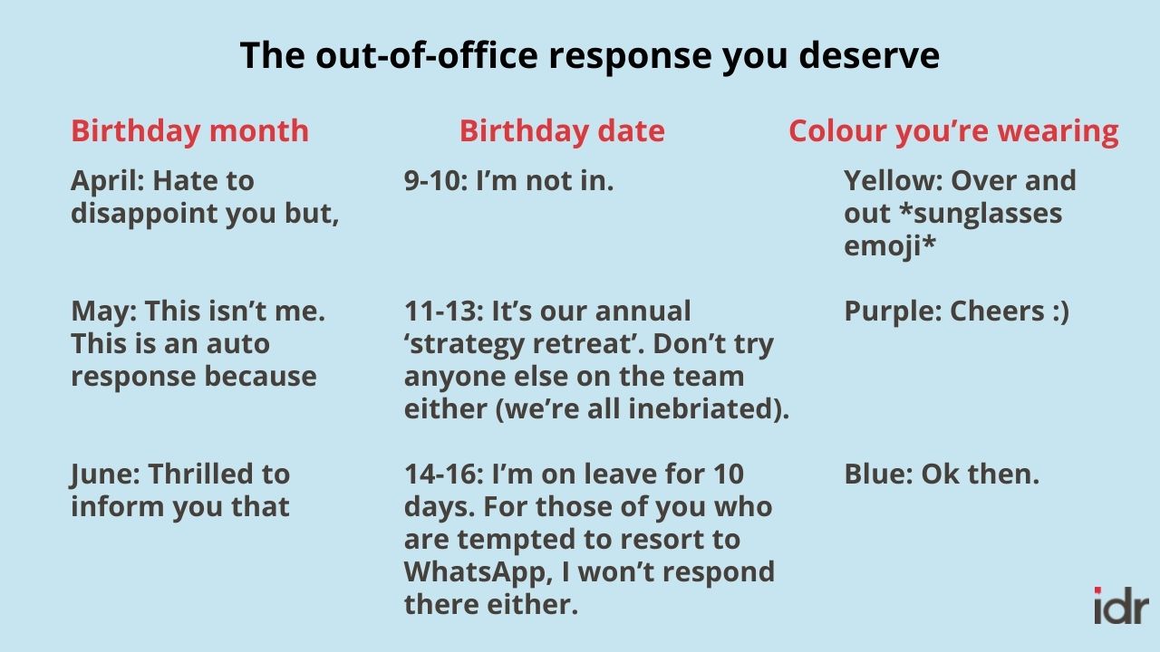 The out-of-office response you deserve | Nonprofit humour | IDR